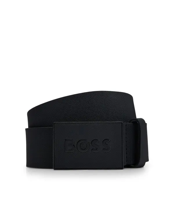 BOSS Italian Leather Belt With Logo Plaque Buckle - Black