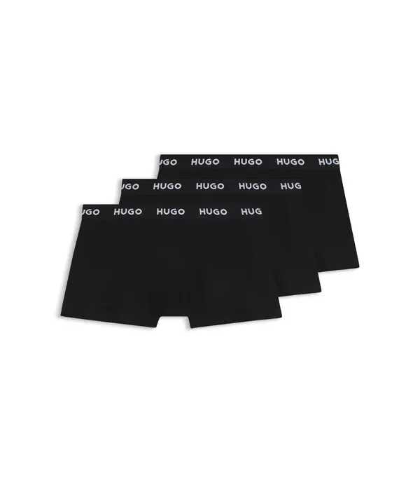 Hugo Three-pack Of Stretch-cotton Trunks With Logo Waistbands - Black
