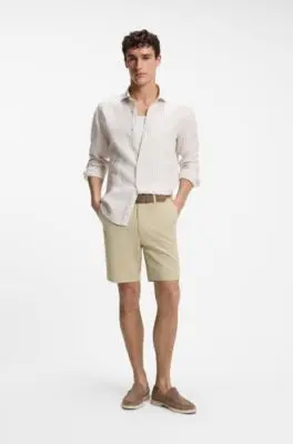 BOSS Modern-fit Stretch-cotton Twill Shorts - Light Beige