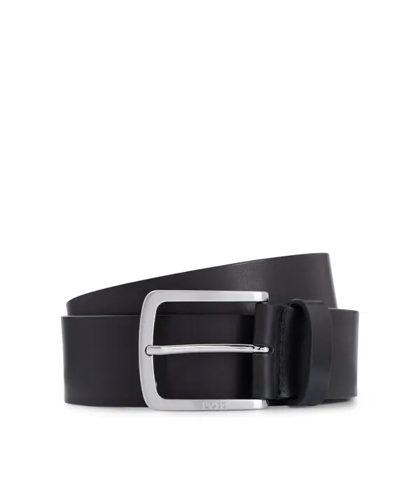BOSS Italian Leather Belt With Engraved Buckle - Black