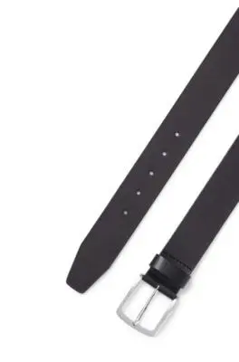 BOSS Italian Leather Belt With Engraved Buckle - Black