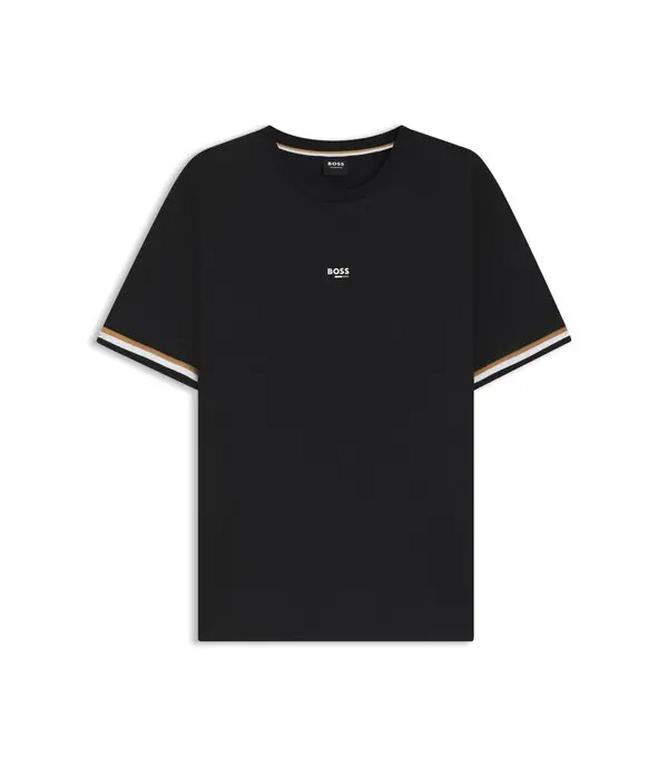 BOSS Cotton-blend T-shirt With Logo And Signature Stripes - Black