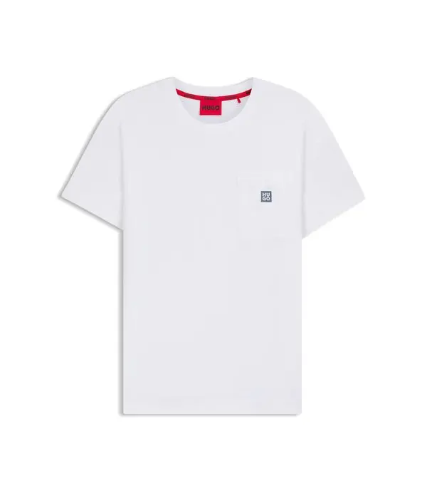 Hugo Stacked-logo Pyjama T-shirt In Stretch Cotton - White