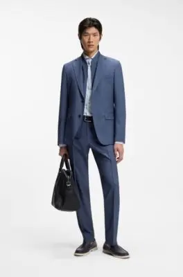 BOSS Checked Slim-fit Shirt In Performance-stretch Fabric - Light Blue