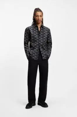 Hugo Printed Slim-fit Shirt In Cotton Poplin