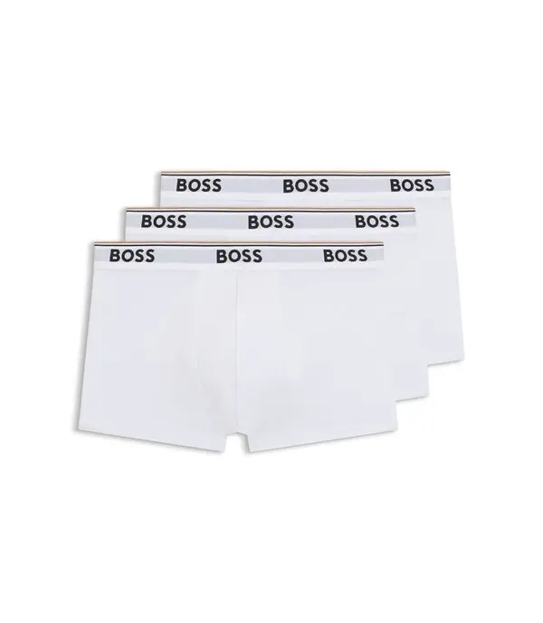 BOSS Stretch-cotton Trunks With Repeating Logos - White