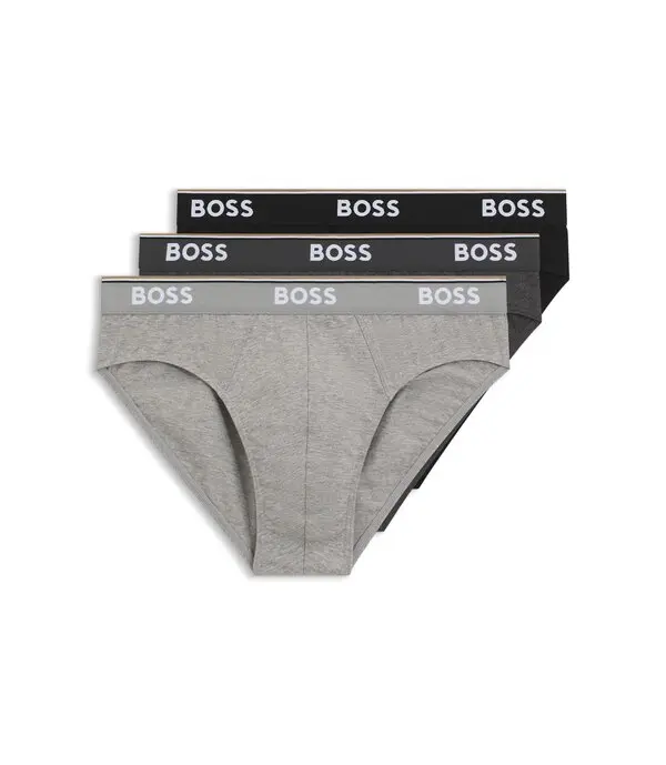 BOSS Three-pack Of Stretch-cotton Briefs With Logo Waistband - Light Grey