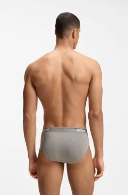 BOSS Three-pack Of Stretch-cotton Briefs With Logo Waistband - Light Grey