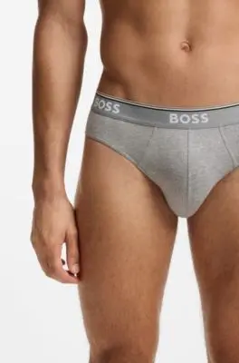 BOSS Three-pack Of Stretch-cotton Briefs With Logo Waistband - Light Grey