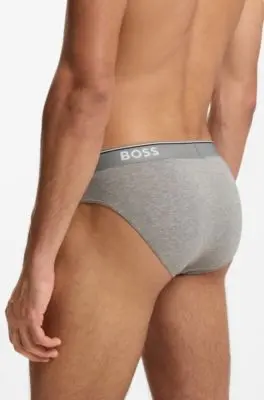 BOSS Three-pack Of Stretch-cotton Briefs With Logo Waistband - Light Grey