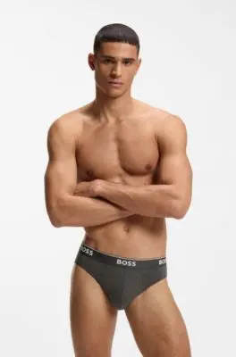BOSS Three-pack Of Stretch-cotton Briefs With Logo Waistband - Light Grey