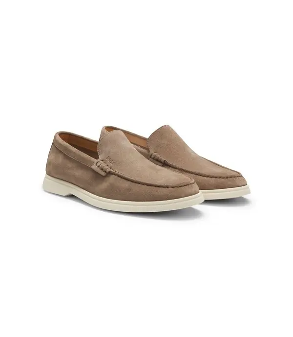 BOSS Suede Loafers With Debossed Logo - Beige