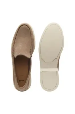 BOSS Suede Loafers With Debossed Logo - Beige