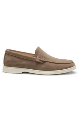 BOSS Suede Loafers With Debossed Logo - Beige