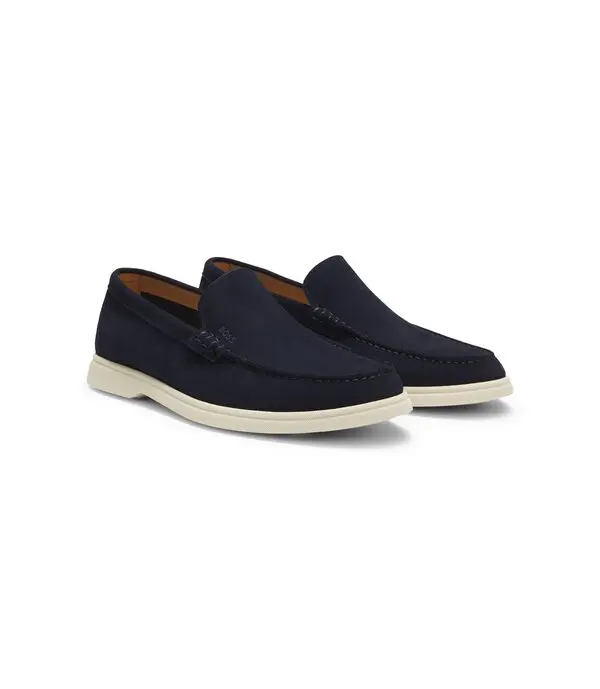 BOSS Suede Loafers With Debossed Logo - Dark Blue