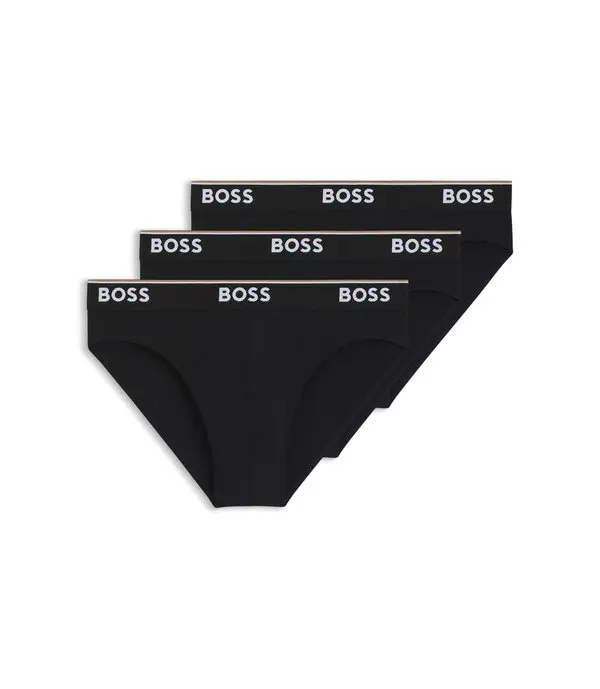 BOSS Three-pack Of Stretch-cotton Briefs With Logo Waistband - Black