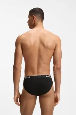 BOSS Three-pack Of Stretch-cotton Briefs With Logo Waistband - Black