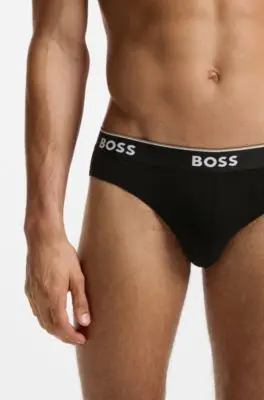 BOSS Three-pack Of Stretch-cotton Briefs With Logo Waistband - Black