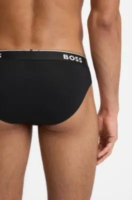 BOSS Three-pack Of Stretch-cotton Briefs With Logo Waistband - Black