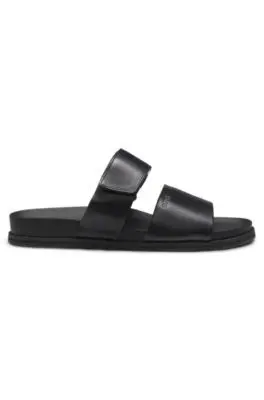 BOSS Leather Slides With Riptape Strap - Black
