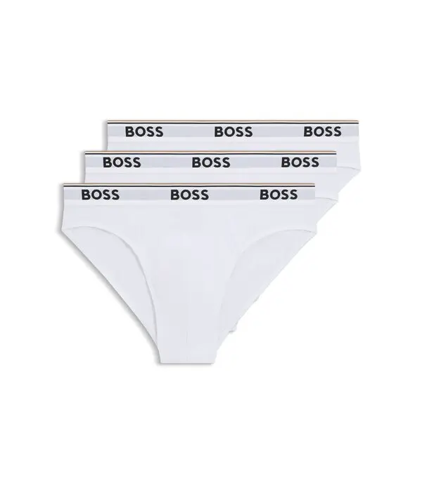 BOSS Three-pack Of Stretch-cotton Briefs With Logo Waistband - White