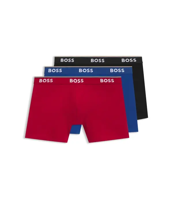 BOSS Three-pack Of Boxer Briefs In Stretch Cotton - Patterned