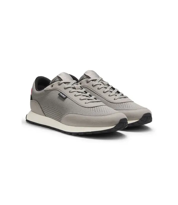 Hugo Knitted Upper Sneakers With Logo Flag - Light Grey