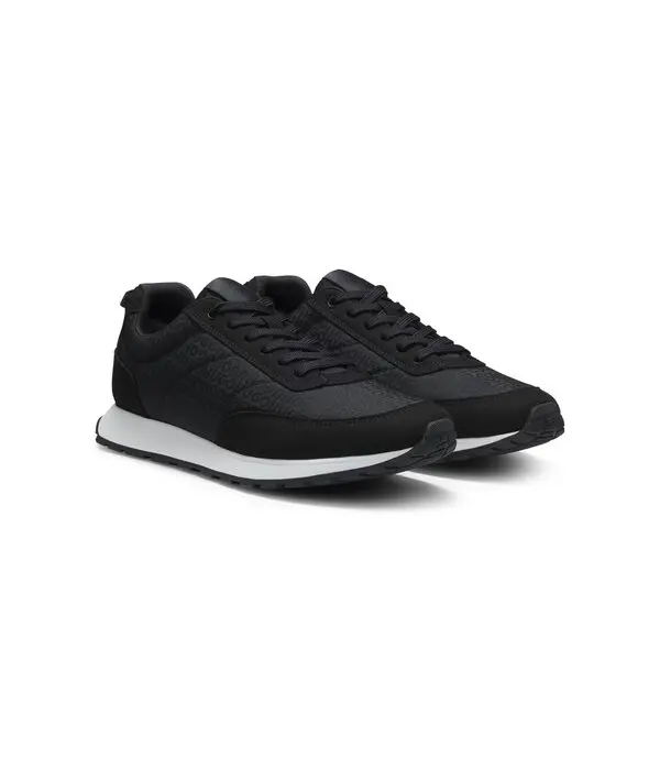 Hugo Running-inspired Trainers With Monogram-jacquard Uppers - Black
