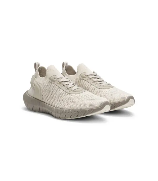 BOSS Motion Sneakers With Knitted Uppers And Leather Trims - Light Beige