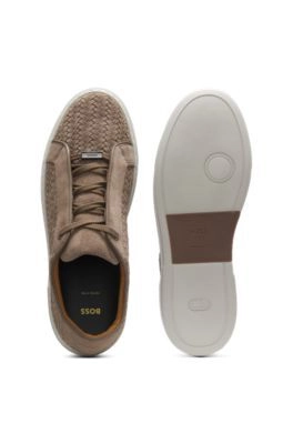 BOSS Suede Trainers With Woven Uppers - Khaki