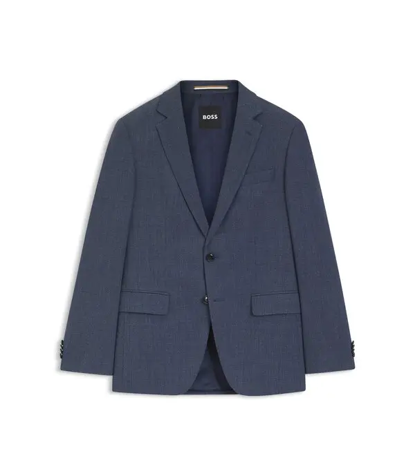 BOSS Patterned Slim-fit Jacket In Stretch Wool - Light Blue