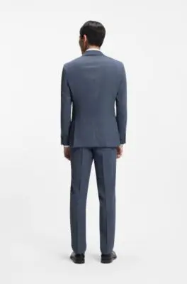 BOSS Patterned Slim-fit Jacket In Stretch Wool - Light Blue