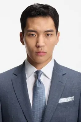 BOSS Patterned Slim-fit Jacket In Stretch Wool - Light Blue