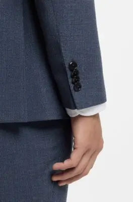 BOSS Patterned Slim-fit Jacket In Stretch Wool - Light Blue