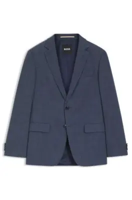 BOSS Patterned Slim-fit Jacket In Stretch Wool - Light Blue