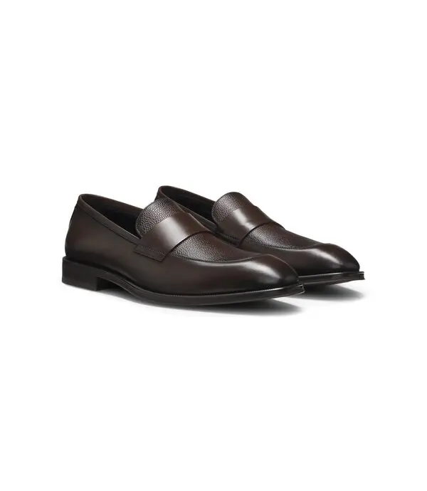 BOSS Leather Loafers With Penny Trim - Dark Brown