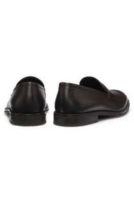 BOSS Leather Loafers With Penny Trim - Dark Brown
