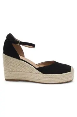 BOSS Suede Espadrilles With Wedge Sole - Black