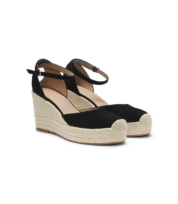 BOSS Suede Espadrilles With Wedge Sole - Black