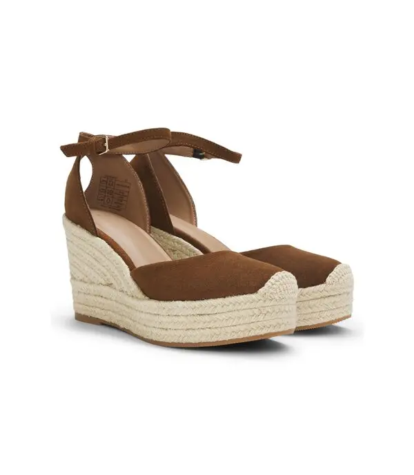 BOSS Suede Espadrilles With Wedge Sole - Brown