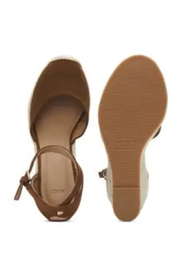 BOSS Suede Espadrilles With Wedge Sole - Brown