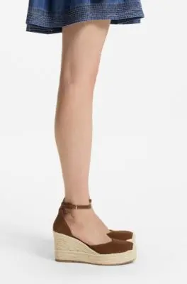 BOSS Suede Espadrilles With Wedge Sole - Brown