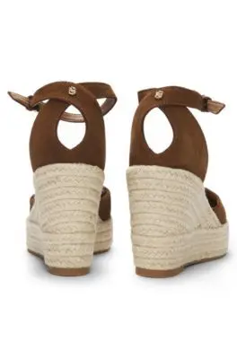 BOSS Suede Espadrilles With Wedge Sole - Brown