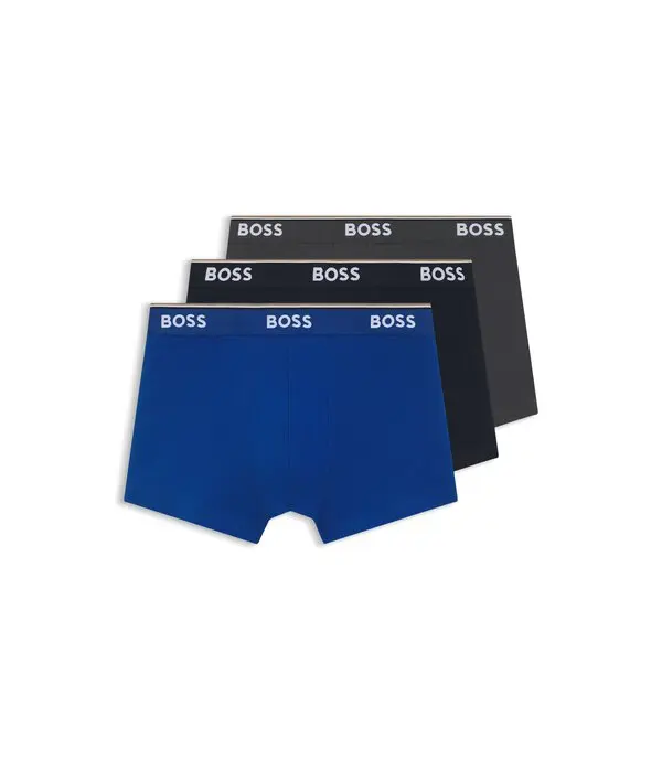BOSS Stretch-cotton Trunks With Repeating Logos - Light Blue