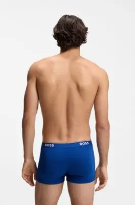 BOSS Stretch-cotton Trunks With Repeating Logos - Light Blue