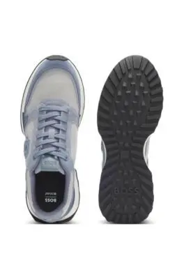 BOSS Suede Trim Trainers With Double B Monogram - Light Blue