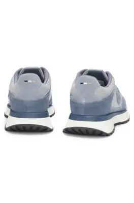 BOSS Suede Trim Trainers With Double B Monogram - Light Blue