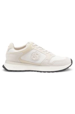 BOSS Suede Trim Trainers With Double B Monogram - White