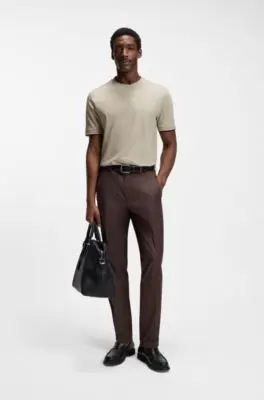 BOSS Cotton-jersey T-shirt With Signature-stripe Cuffs - Light Beige