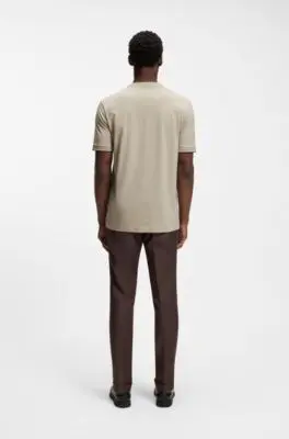 BOSS Cotton-jersey T-shirt With Signature-stripe Cuffs - Light Beige
